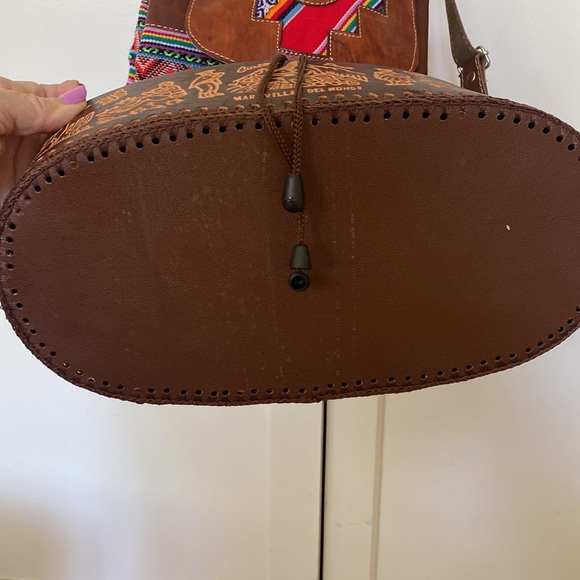 handmade in Peru | Bags | Peruvian Fabric And Leather Bottom Backpack ...